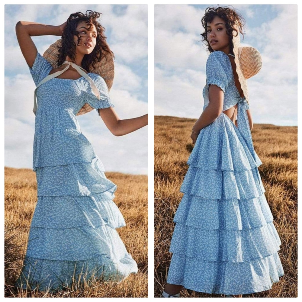 Kivari - Blue Flora Tie Back Maxi Dress4 - Gem